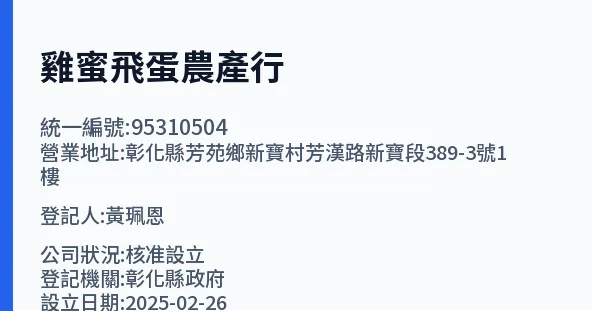 雞蜜飛蛋農產行的照片-統編 95310504(彰化縣) 公司登記資料與營業項目詳細圖表
