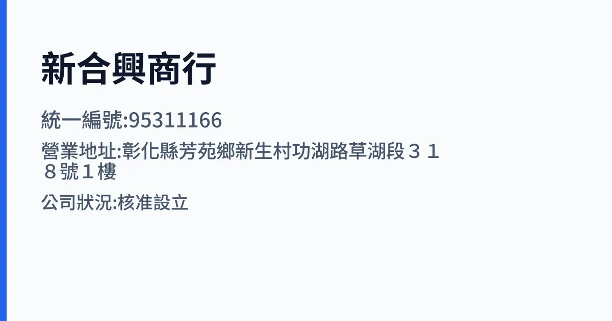 新合興商行 - 統編 95311166(彰化縣) 公司登記資料與營業項目詳細圖表