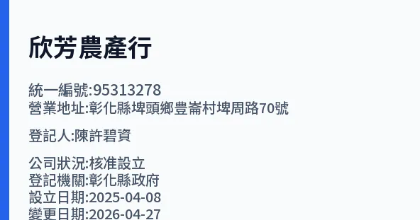 欣芳農產行的照片-統編 95313278(彰化縣) 公司登記資料與營業項目詳細圖表