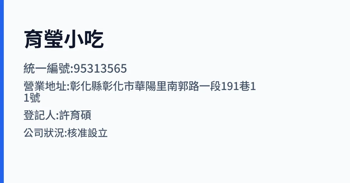 育瑩小吃 - 統編 95313565(彰化縣) 公司登記資料與營業項目詳細圖表