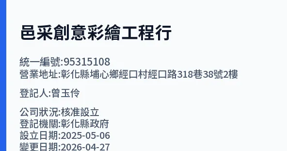 邑采創意彩繪工程行的照片-統編 95315108(彰化縣) 公司登記資料與營業項目詳細圖表