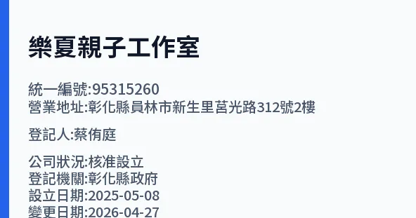 樂夏親子工作室的照片-統編 95315260(彰化縣) 公司登記資料與營業項目詳細圖表