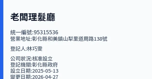老闆理髮廳的照片-統編 95315536(彰化縣) 公司登記資料與營業項目詳細圖表