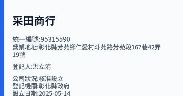采田商行的照片-統編 95315590(彰化縣) 公司登記資料與營業項目詳細圖表