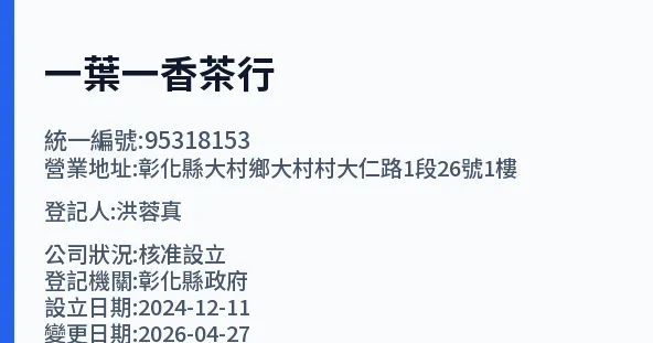 一葉一香茶行的照片-統編 95318153(彰化縣) 公司登記資料與營業項目詳細圖表