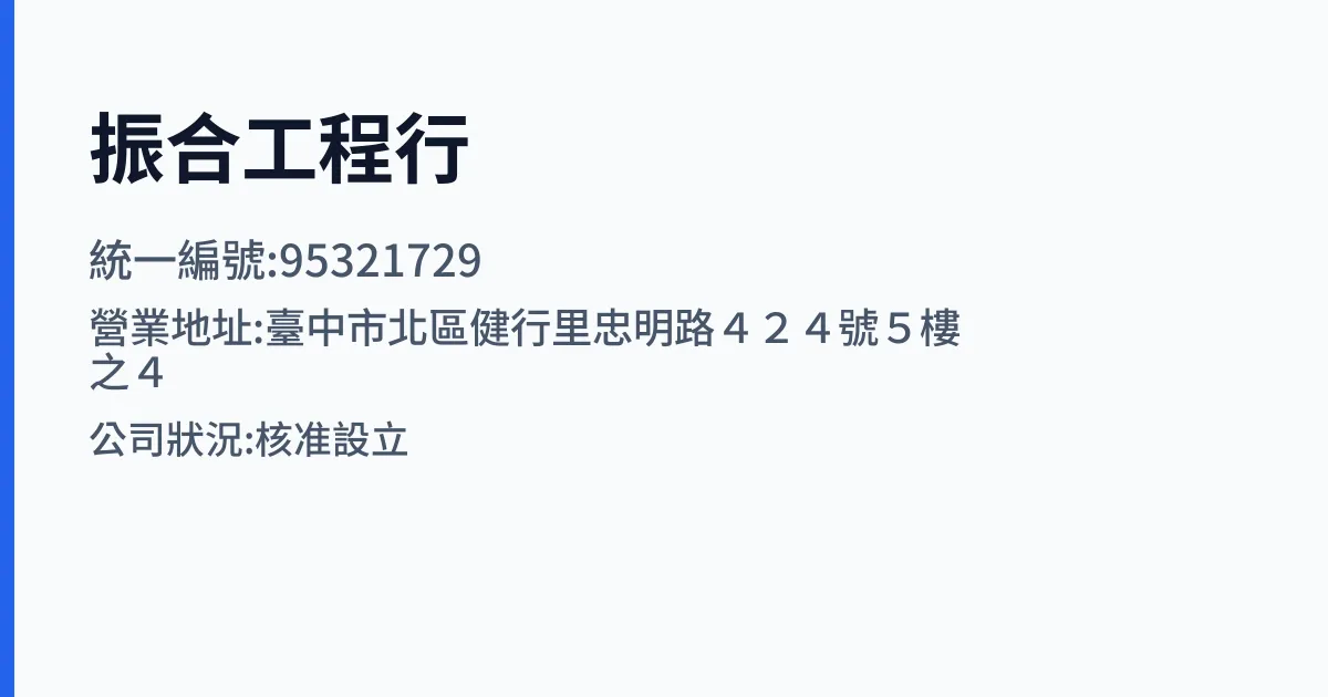 振合工程行 - 統編 95321729(臺中市) 公司登記資料與營業項目詳細圖表