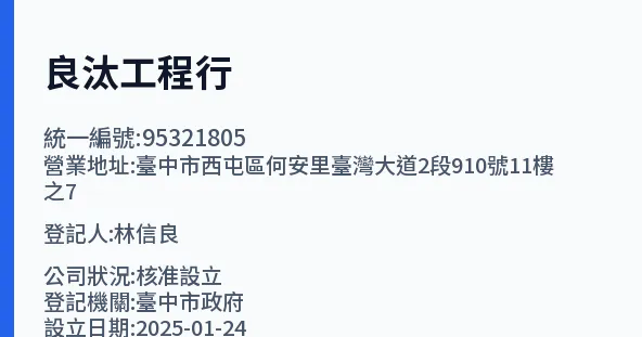 良汰工程行的照片-統編 95321805(臺中市) 公司登記資料與營業項目詳細圖表