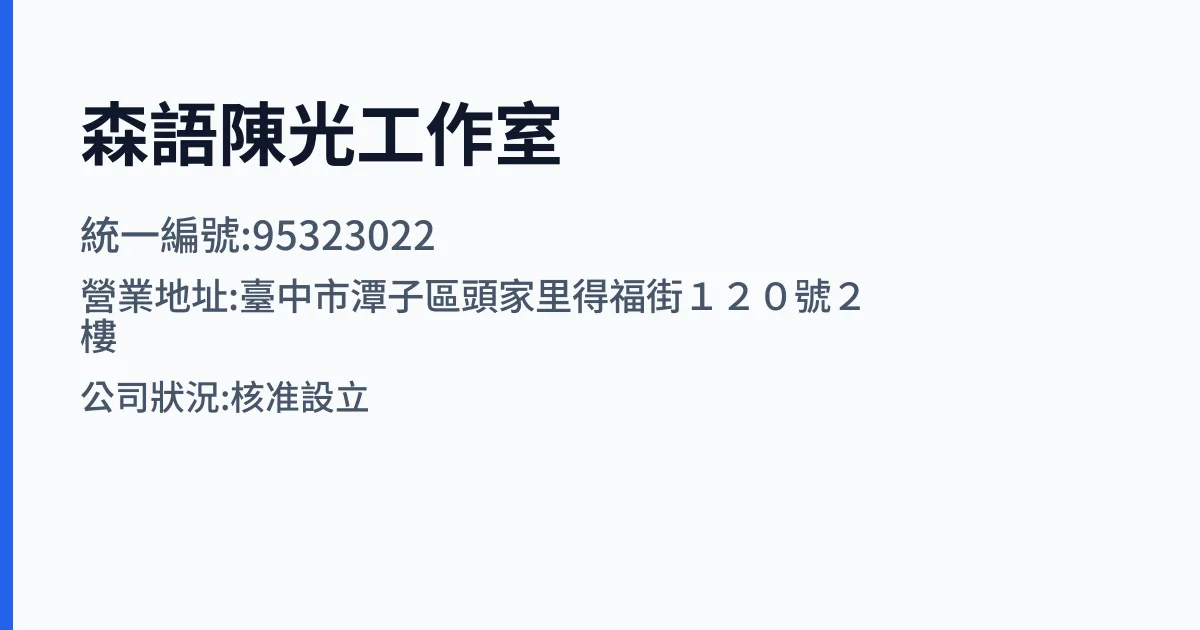 森語陳光工作室 - 統編 95323022(臺中市) 公司登記資料與營業項目詳細圖表