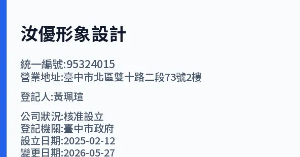 汝優形象設計的照片-統編 95324015(臺中市) 公司登記資料與營業項目詳細圖表
