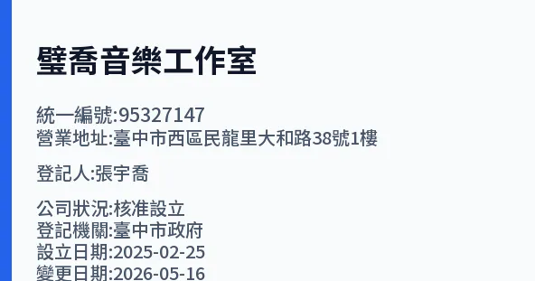 璧喬音樂工作室的照片-統編 95327147(臺中市) 公司登記資料與營業項目詳細圖表