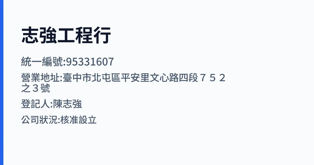 志強工程行 - 統編 95331607(臺中市) 公司登記資料與營業項目詳細圖表