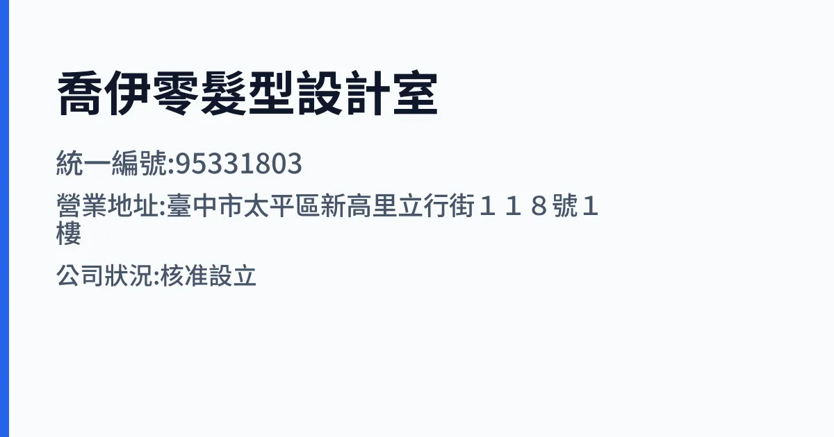 喬伊零髮型設計室 - 統編 95331803（臺中市） 公司登記資料與營業項目詳細圖表
