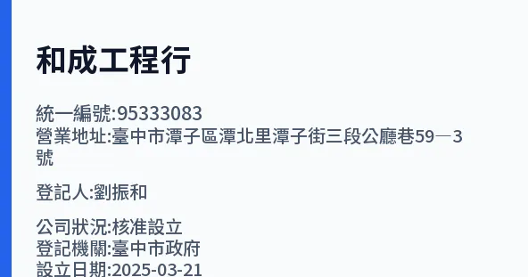 和成工程行的照片-統編 95333083(臺中市) 公司登記資料與營業項目詳細圖表