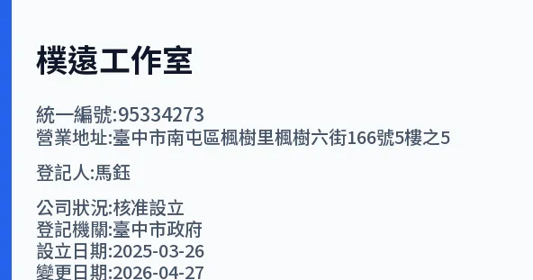 樸遠工作室的照片-統編 95334273(臺中市) 公司登記資料與營業項目詳細圖表