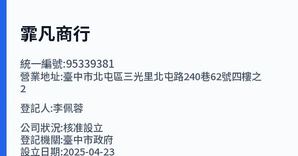 霏凡商行的照片-統編 95339381(臺中市) 公司登記資料與營業項目詳細圖表