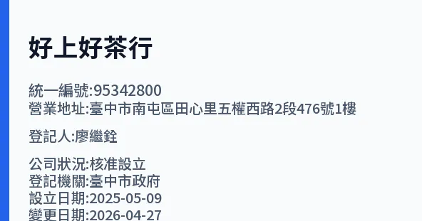 好上好茶行的照片-統編 95342800(臺中市) 公司登記資料與營業項目詳細圖表