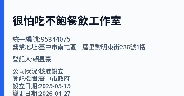 很怕吃不飽餐飲工作室的照片-統編 95344075(臺中市) 公司登記資料與營業項目詳細圖表