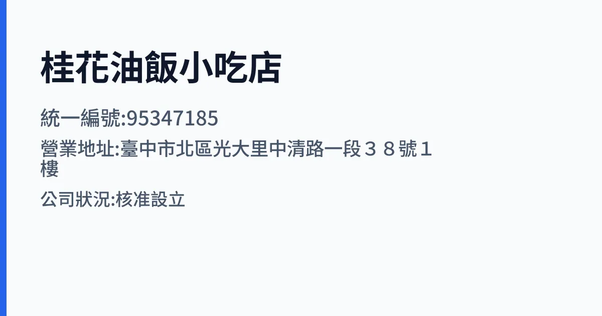 桂花油飯小吃店 - 統編 95347185(臺中市) 公司登記資料與營業項目詳細圖表