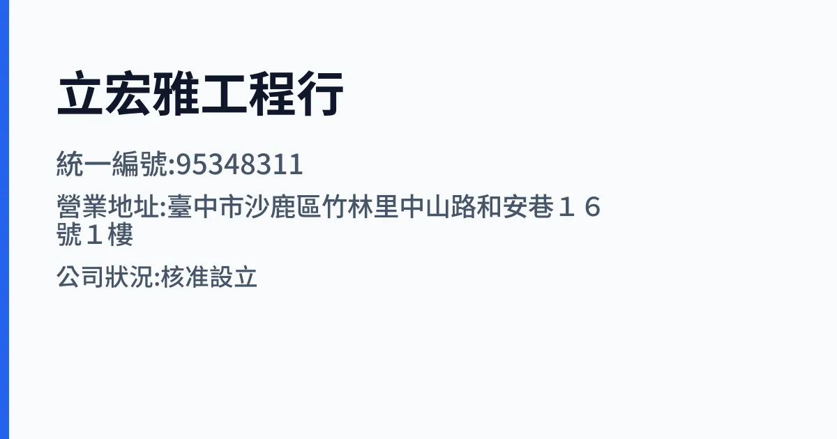 立宏雅工程行 - 統編 95348311(臺中市) 公司登記資料與營業項目詳細圖表