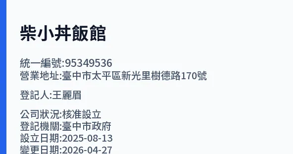 柴小丼飯館的照片-統編 95349536(臺中市) 公司登記資料與營業項目詳細圖表