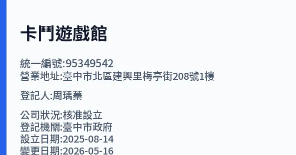 卡鬥遊戲館的照片-統編 95349542(臺中市) 公司登記資料與營業項目詳細圖表