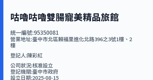 咕嚕咕嚕雙腸寵美精品旅館的照片-統編 95350081(臺中市) 公司登記資料與營業項目詳細圖表