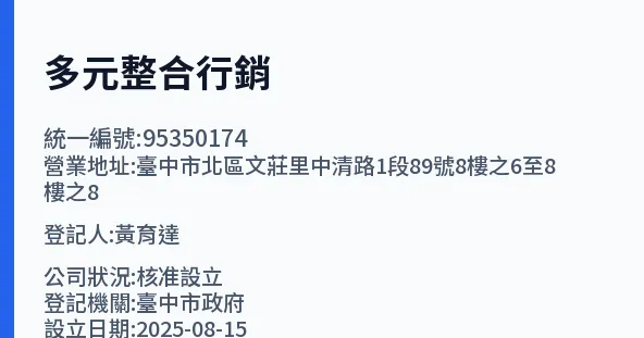 多元整合行銷的照片-統編 95350174(臺中市) 公司登記資料與營業項目詳細圖表