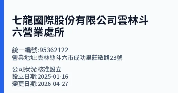 七龍國際股份有限公司雲林斗六營業處所的照片-統編 95362122(雲林縣) 公司登記資料與營業項目詳細圖表