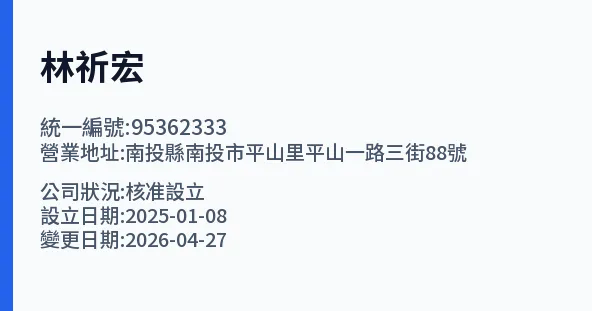 林祈宏的照片-統編 95362333(南投縣) 公司登記資料與營業項目詳細圖表
