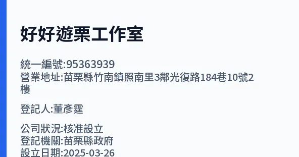 好好遊栗工作室的照片-統編 95363939(苗栗縣) 公司登記資料與營業項目詳細圖表