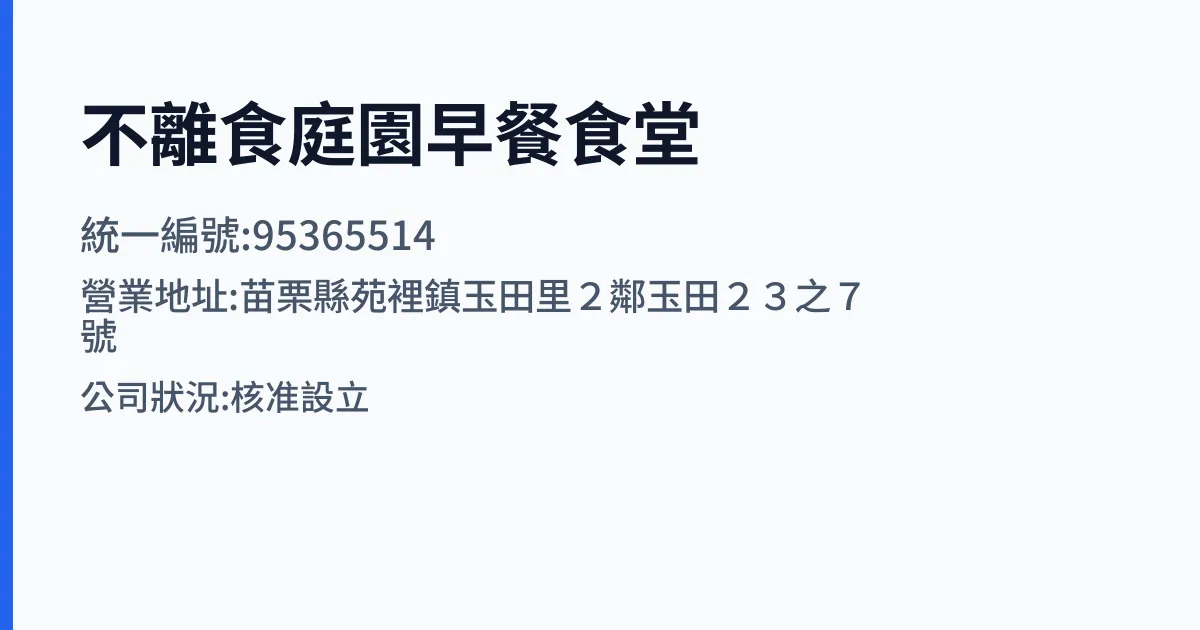 不離食庭園早餐食堂 - 統編 95365514(苗栗縣) 公司登記資料與營業項目詳細圖表