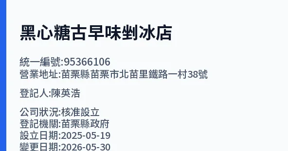 黑心糖古早味剉冰店的照片-統編 95366106(苗栗縣) 公司登記資料與營業項目詳細圖表