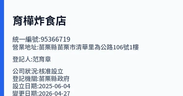 育樺炸食店的照片-統編 95366719(苗栗縣) 公司登記資料與營業項目詳細圖表