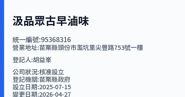 汲品眾古早滷味的照片-統編 95368316(苗栗縣) 公司登記資料與營業項目詳細圖表
