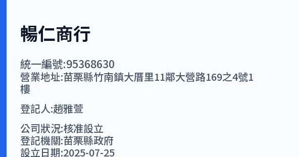 暢仁商行的照片-統編 95368630(苗栗縣) 公司登記資料與營業項目詳細圖表
