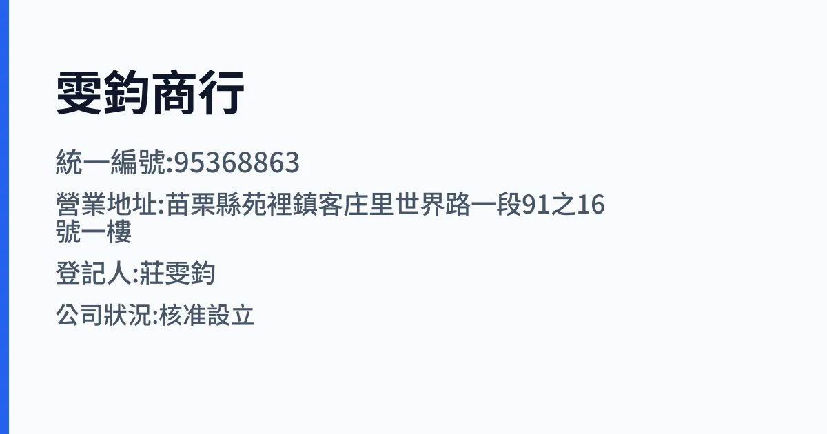 雯鈞商行 - 統編 95368863（苗栗縣） 公司登記資料與營業項目詳細圖表