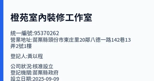 橙苑室內裝修工作室的照片-統編 95370262(苗栗縣) 公司登記資料與營業項目詳細圖表