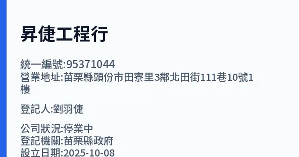 昇倢工程行的照片-統編 95371044(苗栗縣) 公司登記資料與營業項目詳細圖表