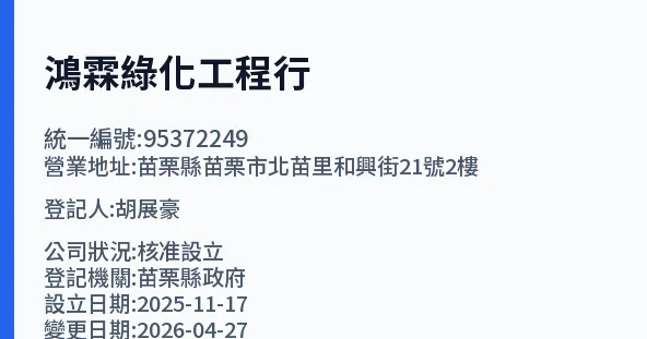 鴻霖綠化工程行的照片-統編 95372249(苗栗縣) 公司登記資料與營業項目詳細圖表