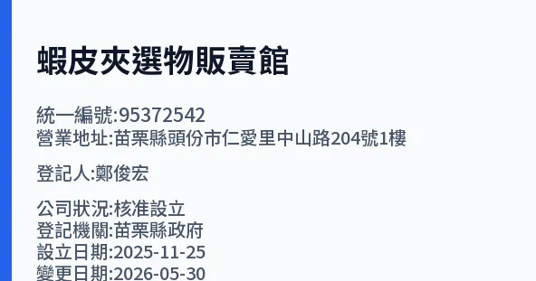蝦皮夾選物販賣館的照片-統編 95372542(苗栗縣) 公司登記資料與營業項目詳細圖表