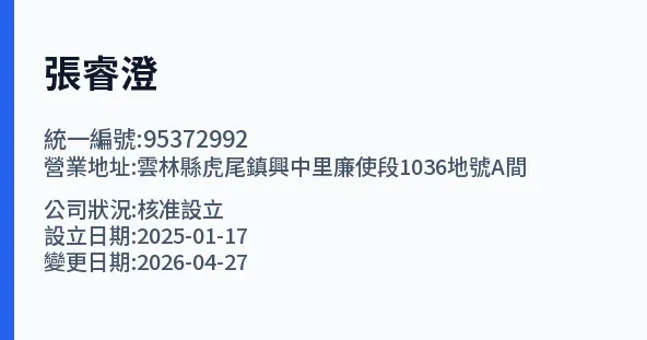 張睿澄的照片-統編 95372992(雲林縣) 公司登記資料與營業項目詳細圖表