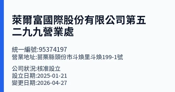 萊爾富國際股份有限公司第五二九九營業處的照片-統編 95374197(苗栗縣) 公司登記資料與營業項目詳細圖表