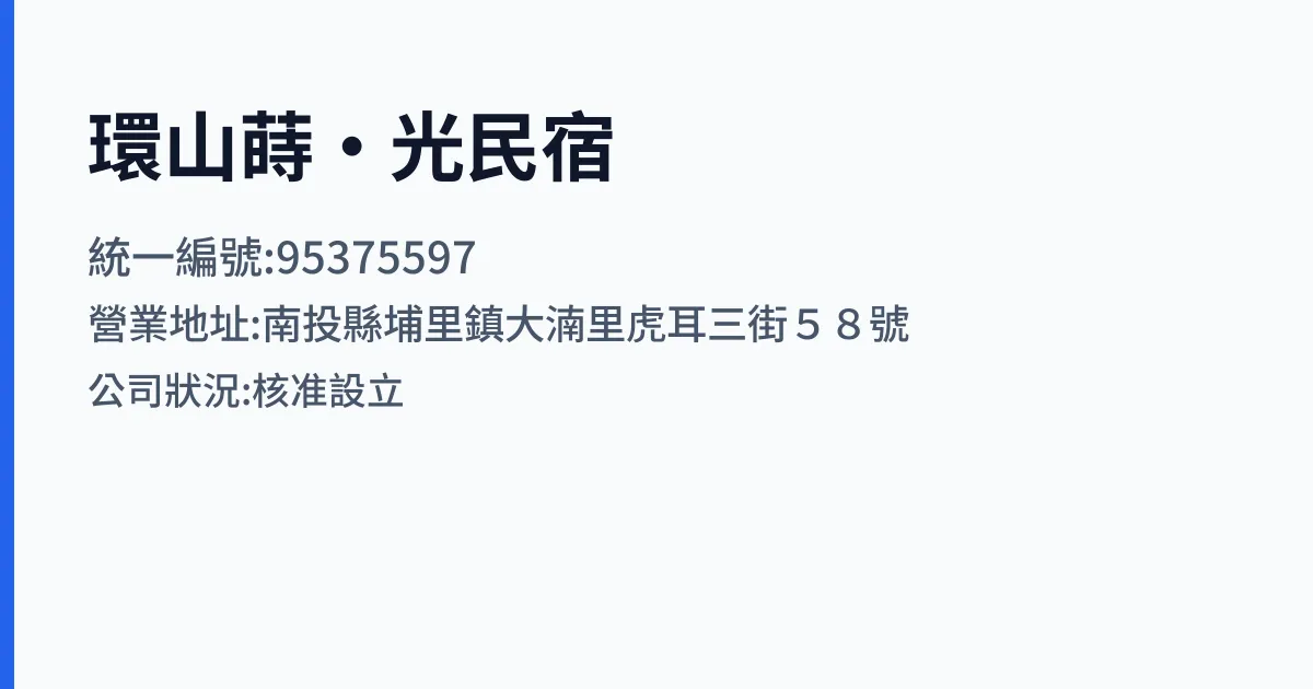 環山蒔‧光民宿 - 統編 95375597（南投縣） 公司登記資料與營業項目詳細圖表