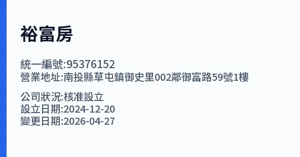 裕富房的照片-統編 95376152(南投縣) 公司登記資料與營業項目詳細圖表