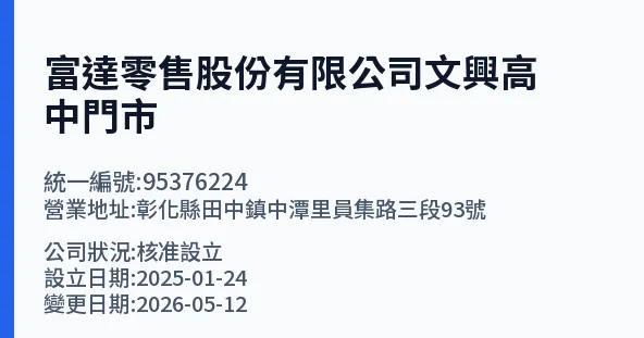 富達零售股份有限公司文興高中門市的照片-統編 95376224(彰化縣) 公司登記資料與營業項目詳細圖表