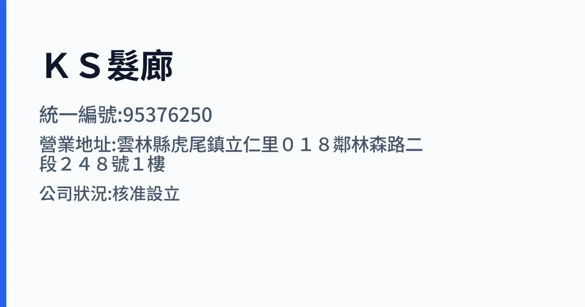 ＫＳ髮廊 - 統編 95376250（雲林縣） 公司登記資料與營業項目詳細圖表