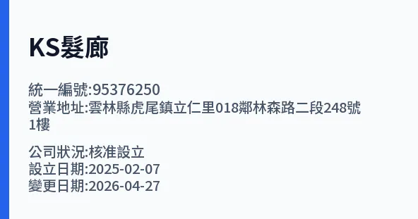 KS髮廊的照片-統編 95376250(雲林縣) 公司登記資料與營業項目詳細圖表
