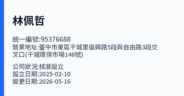 林佩哲的照片-統編 95376688(臺中市) 公司登記資料與營業項目詳細圖表