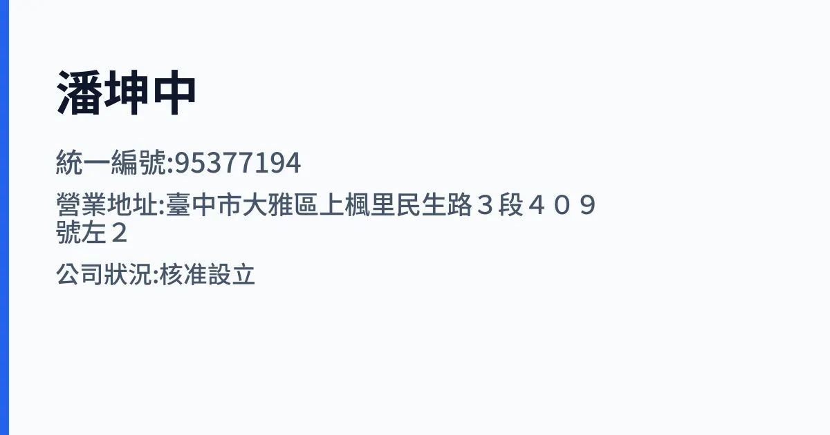 潘坤中 - 統編 95377194（臺中市） 公司登記資料與營業項目詳細圖表