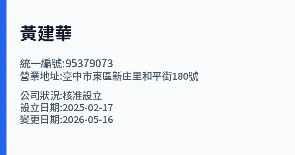黃建華的照片-統編 95379073(臺中市) 公司登記資料與營業項目詳細圖表